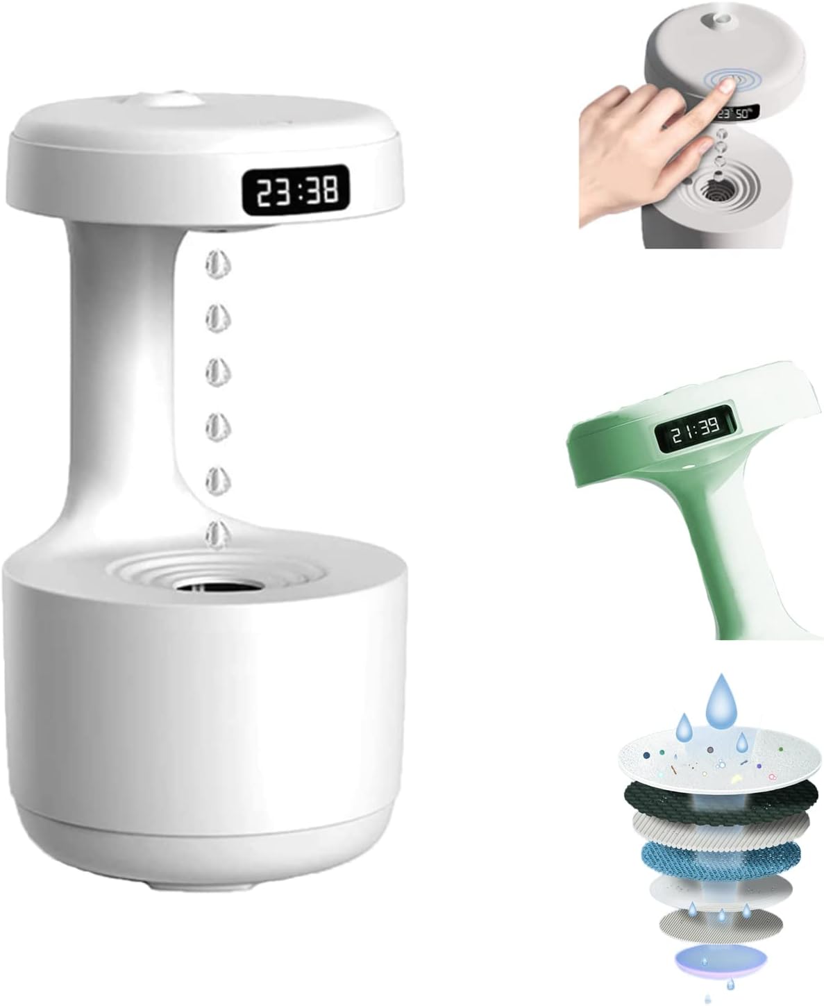 Anti-Gravity Humidifier With Clock Water Drop Backflow Aroma Diffuser ...