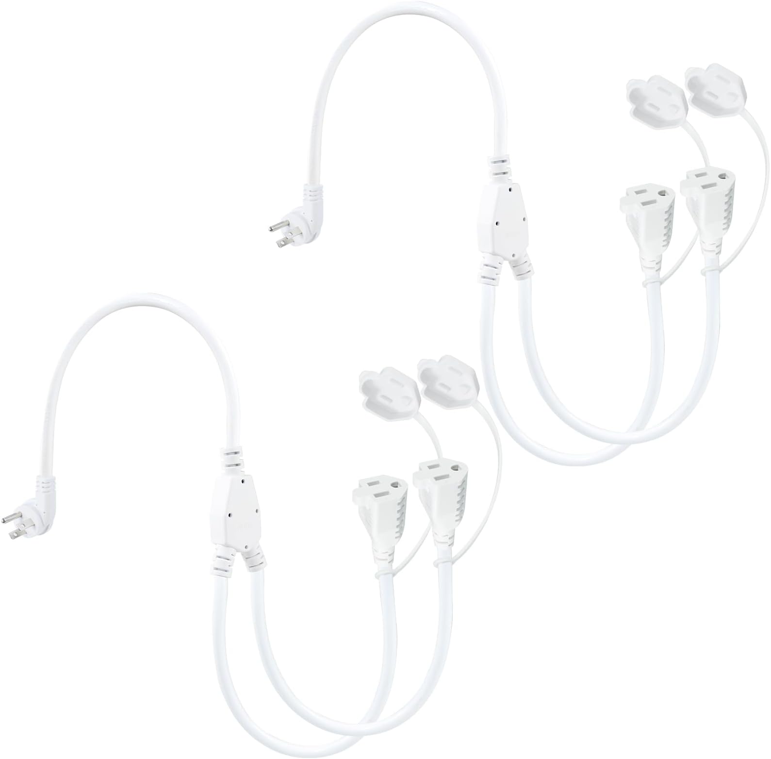 [2PACK] 2FT Outdoor Power Extension Cord 2 Way Splitter - White Flat ...