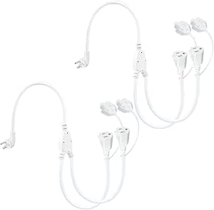 [2PACK] 2FT Outdoor Power Extension Cord 2 Way Splitter - White Flat ...