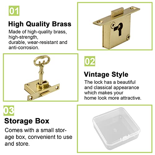 UFURMATE Vintage Lock with Key, 1 Pack Gold Cabinet Lock Set with Key ...