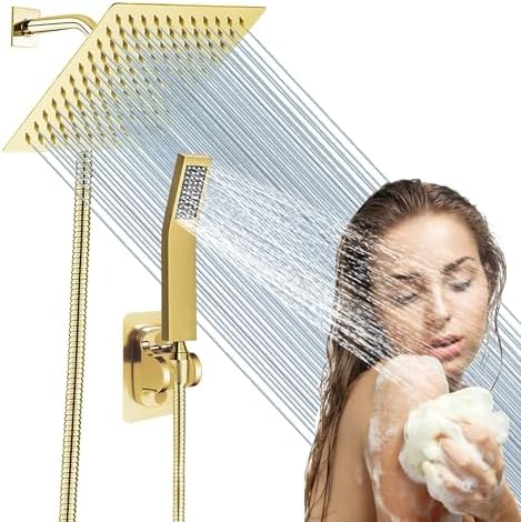 8"High Pressure Square Rain Shower Head and 2-in-1 Hand Shower.Equipped ...