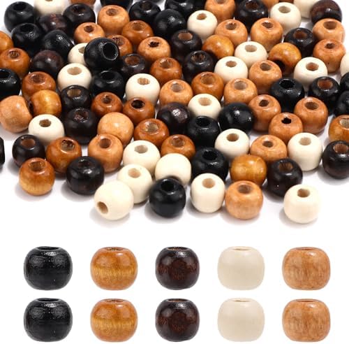 100pcs Large Hole Wooden Beads for Crafts, 10mm Vintage Round Natural Beads, Big Wood Braid Hair ...