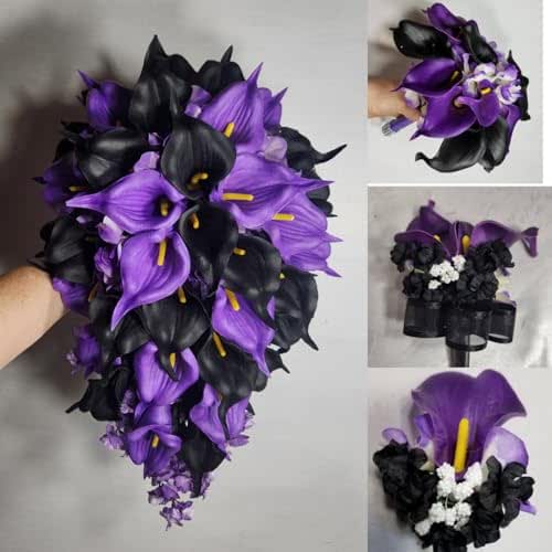 Amazon.com: Purple Black Calla Lily Bridal Wedding Bouquet Accessories : Home & Kitchen
