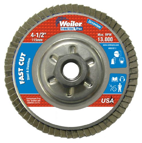 Weiler 804-31313 Vortec Pro Zirconia Alumina Type 29 Flap Disc, 36 Grit, 5/8-11 UNC, 13000 RPM ...