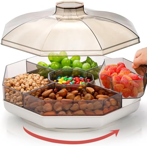 Amazon.com: Noamus Rotating Snack Serving Tray with Lid, 11" Plastic ...