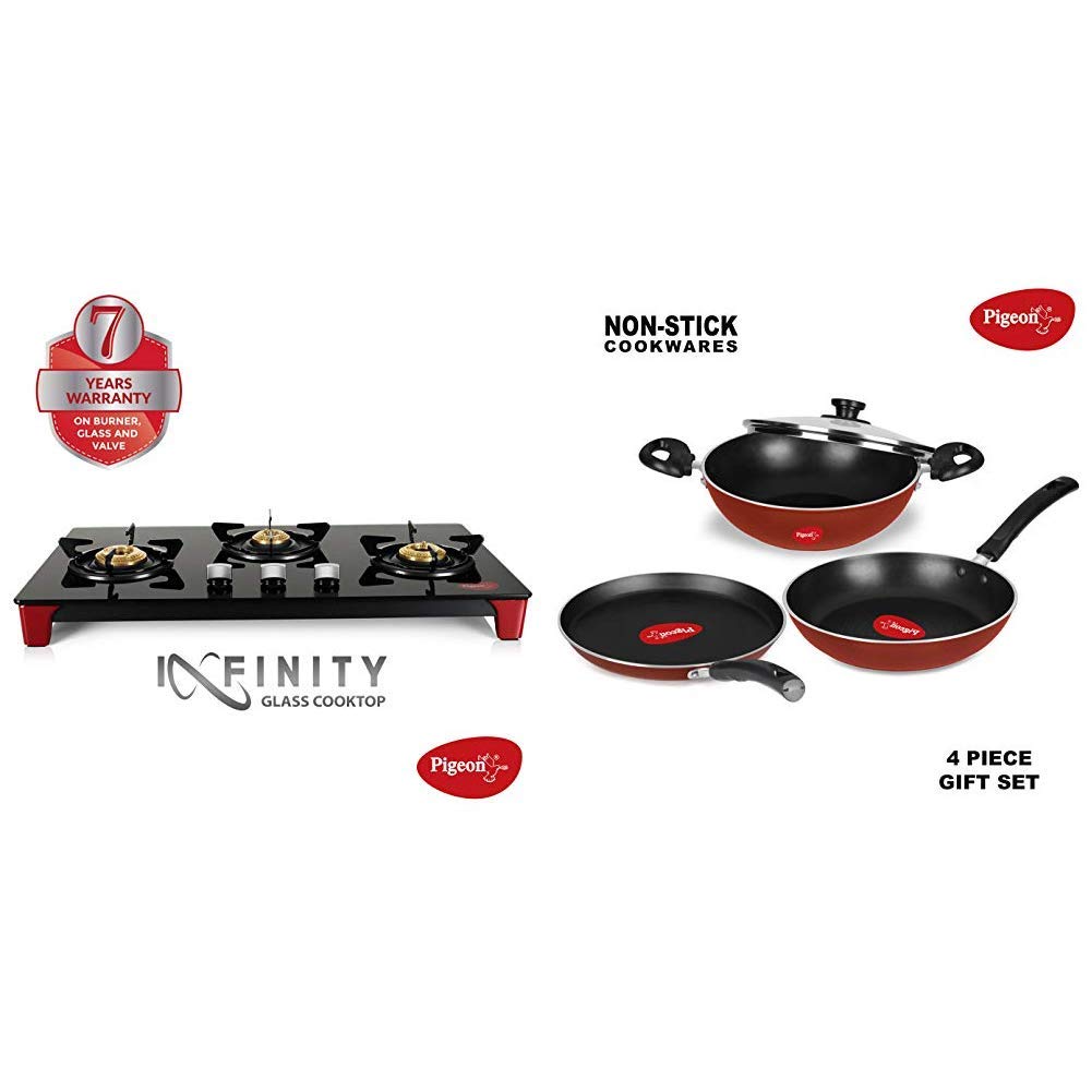 Buy Pigeon by Stovekraft Infinity 3 Burner LPG Stove, Black & Basics ...