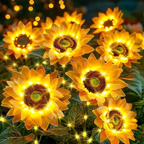 Sunflower Solar Lights Outdoor Decor: 3-Pack Artificial LED Solar ...