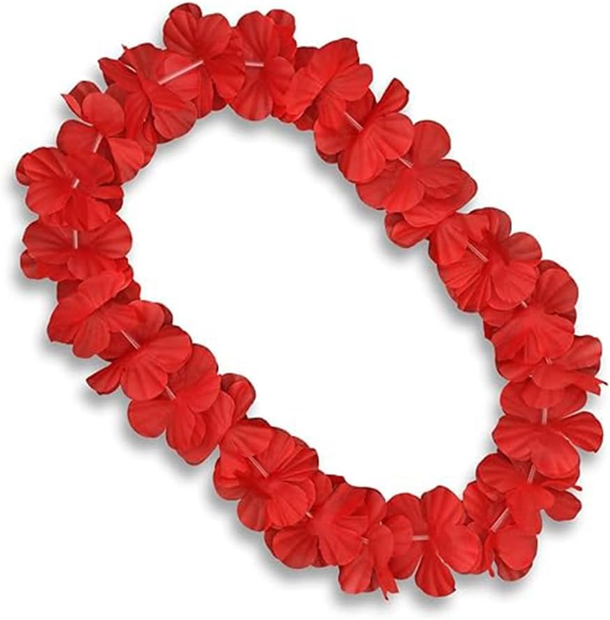 Amazon.com: blinkee Satin Hawaiian Flower Lei Necklace with Red Accents ...