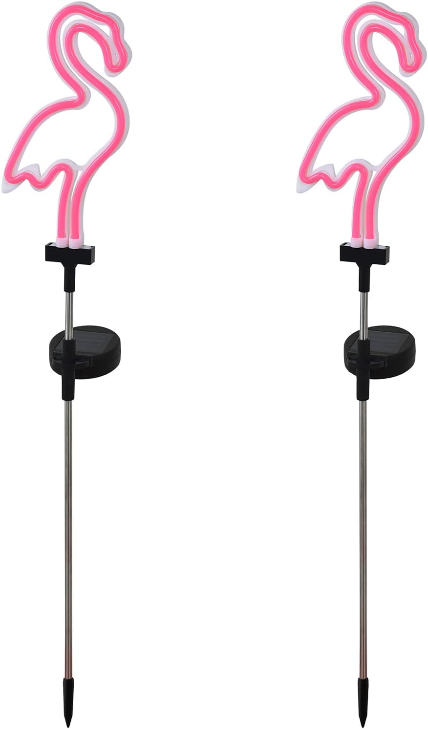 SVEIKS Solar Pink Flamingo Yard Ornaments w/Stakes, Solar Landscape ...