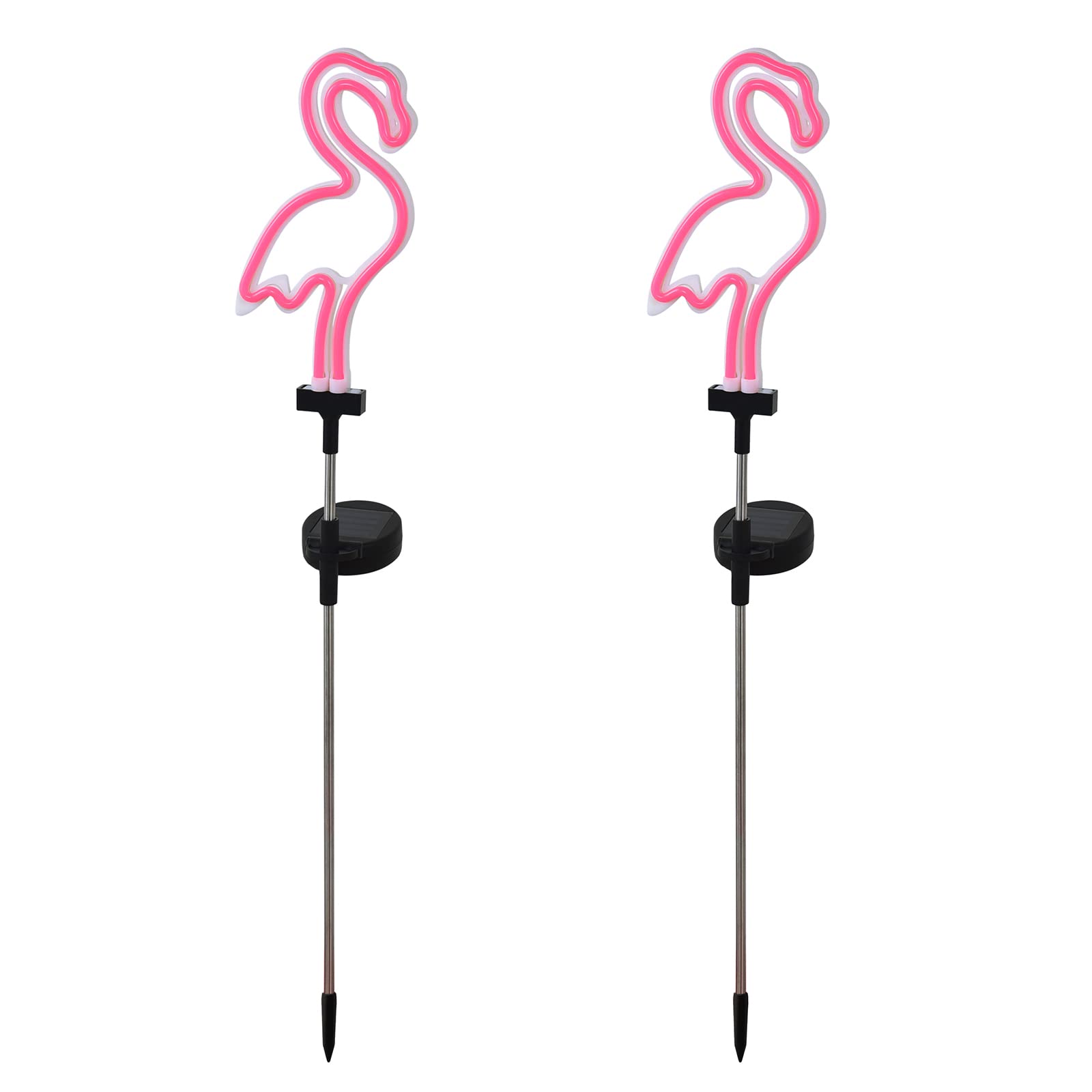 SVEIKS Solar Pink Flamingo Yard Ornaments w/Stakes, Solar Landscape ...