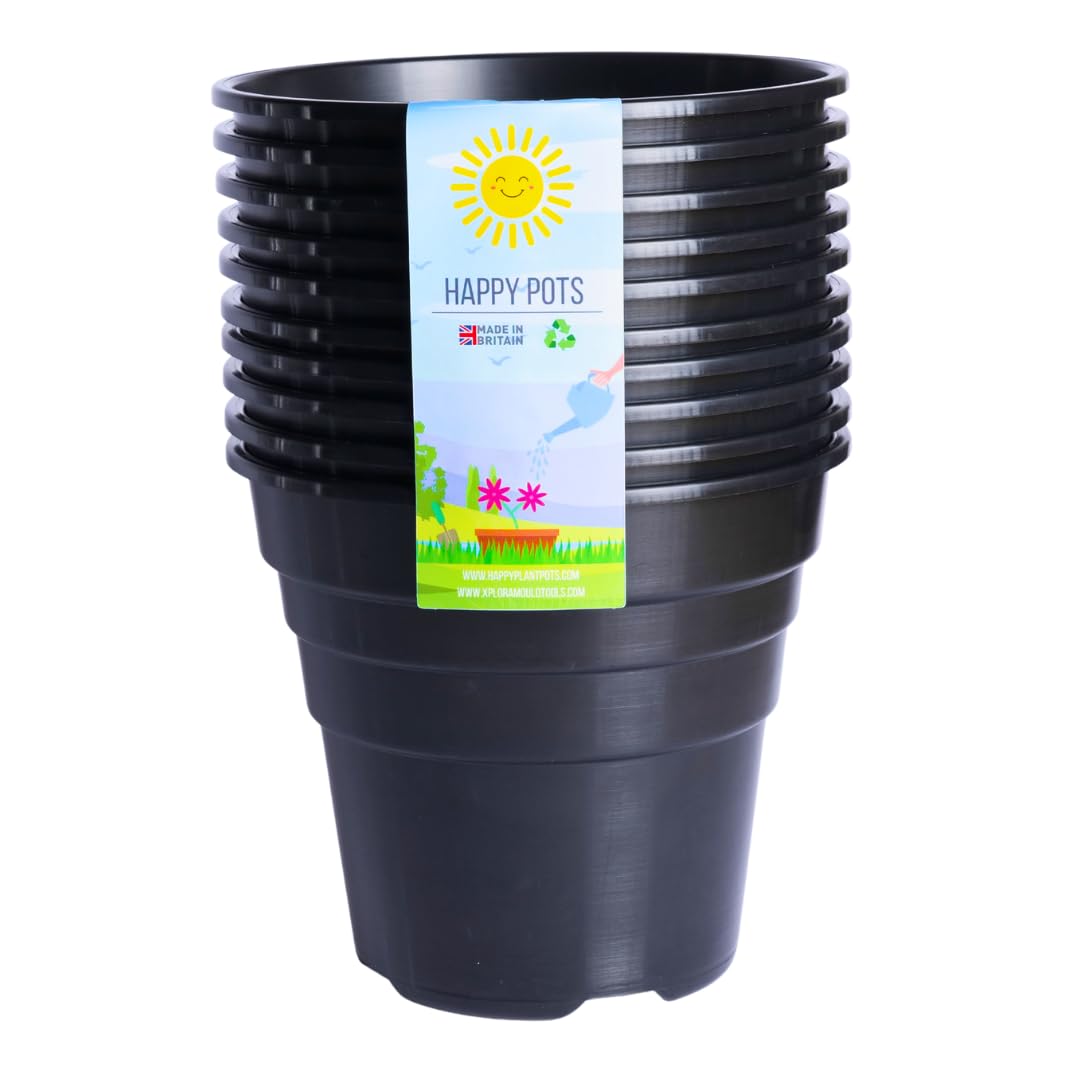 Happy Pots - 15cm Gloss Black - Pack of 10 Premium Plastic Plant Pots ...