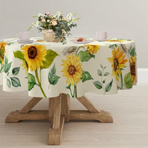 Amazon.com: Sunflower Tablecloth Round Summer Yellow Farmhouse Floral ...