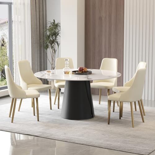 Amazon.com - Sdorens 53" Modern Round Dining Table, Black Sintered ...
