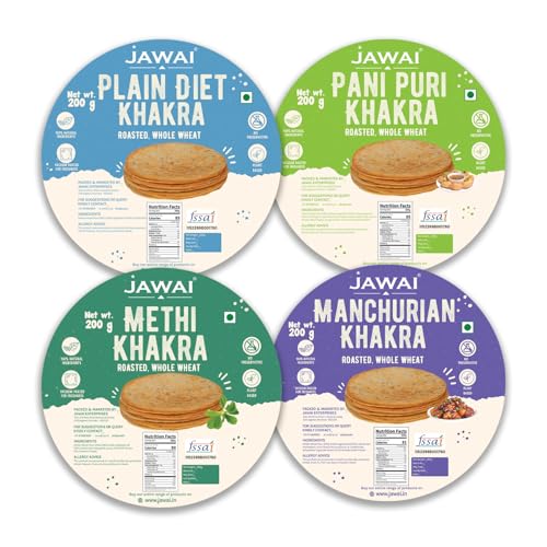(Pack of 4) JAWAI Roasted Whole Wheat Khakra Combo | Plain Diet, Pani ...