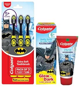 Colgate Kids Batman Manual Toothbrush(Pack of 3,Multicolor) & Colgate ...