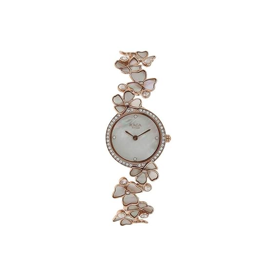 Titan Raga Moonlight White Dial Analog Metal Strap Watch for Women ...