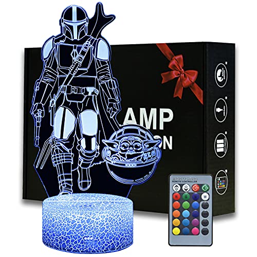 ARERG Mando&Child Night Light for Boys, 3D Illusion Touch Lamp 16 ...