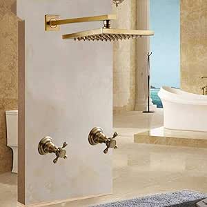 Shower Set Brass Antique Dual Cross Handles Shower Faucet Tap 8 inch ...