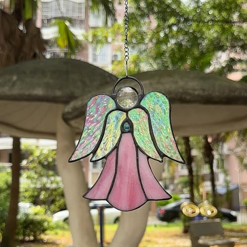 Amazon.com: WeDcpcin Stained Glass Pink Angel Window Hanging Sun ...