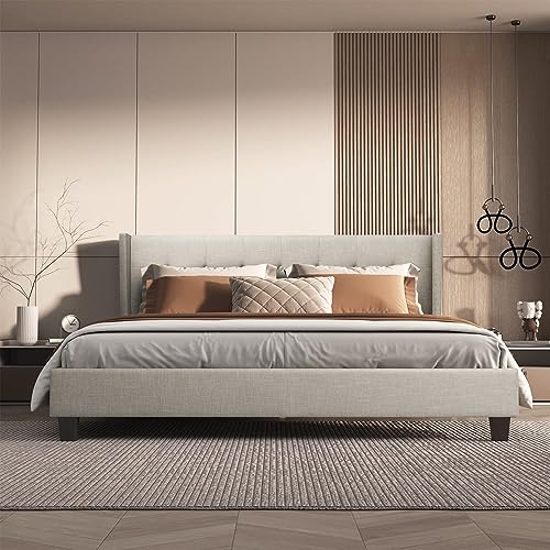 Snapklik.com : BONSOIR Queen Size Sand Color Bed Frame Upholstered ...