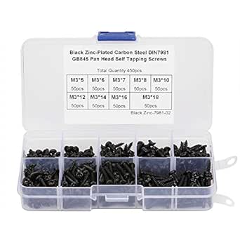 M3 Self Tapping Screws, 450pcs Black Carbon Steel M3*5/6/7/8/10/12/14 ...