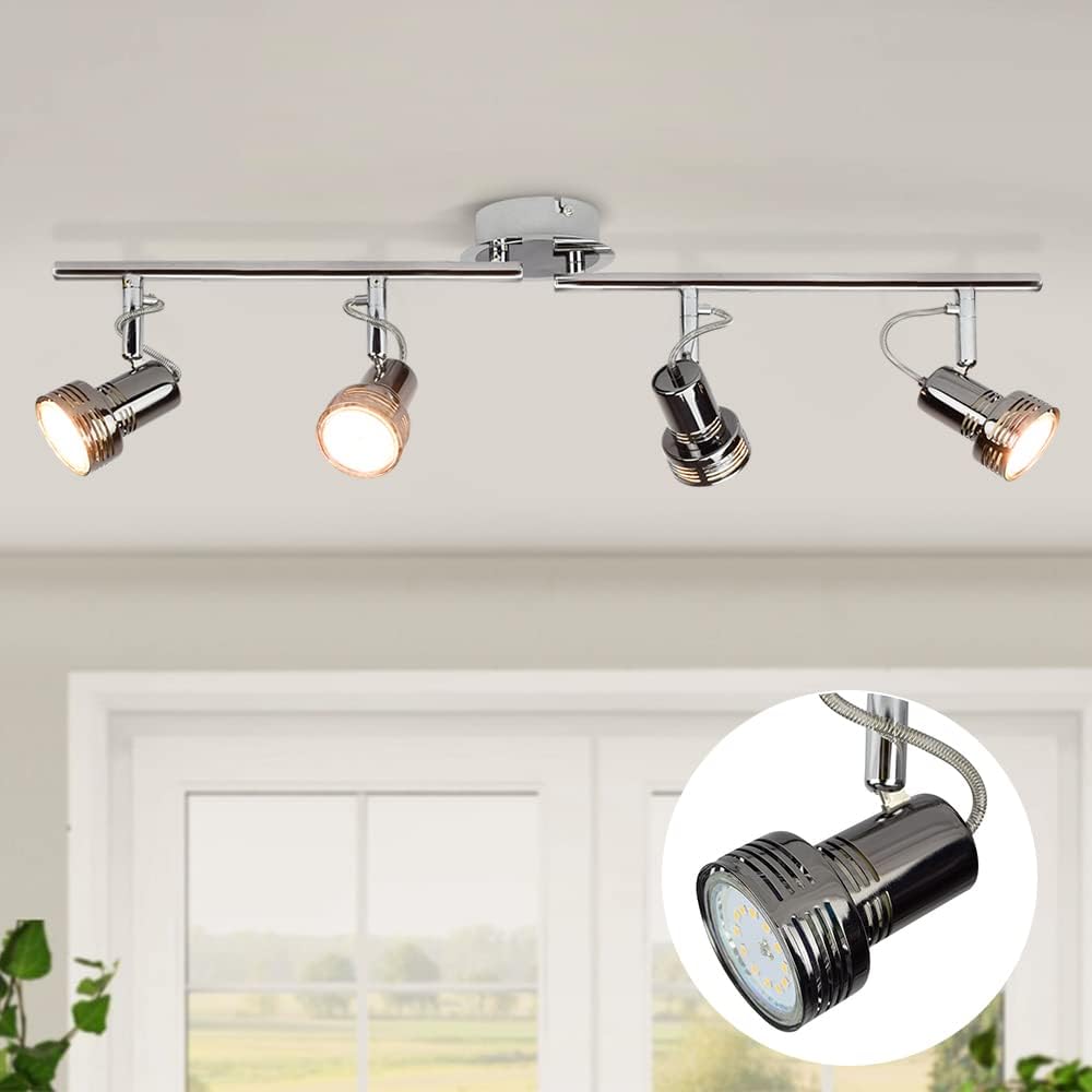 LED Ceiling Rotatable Spotlights 4 Swiveling Heads, Chrome Finish ...
