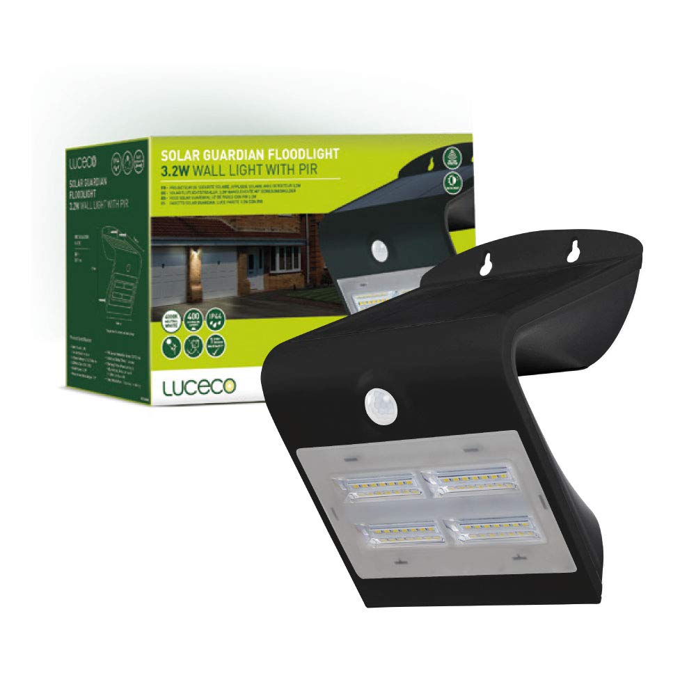 Luceco LEXS40B40-01 Solar Guardian Angled Wall Light Outdoor, with PIR ...