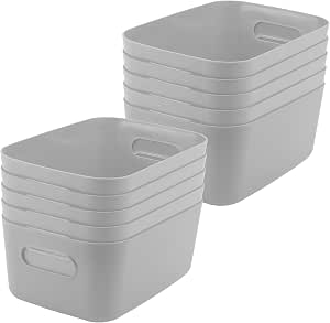 MUKCHAP 10 Pack Grey Plastic Cupboard Storage Boxes, 25 x 16.5 x 10cm ...