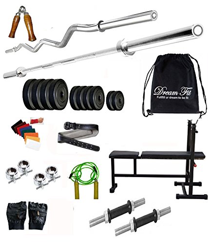 DREAMFIT 60 KG Home Gym with 3 in 1 Bench, Gym Backpack, Gym Belt and ...