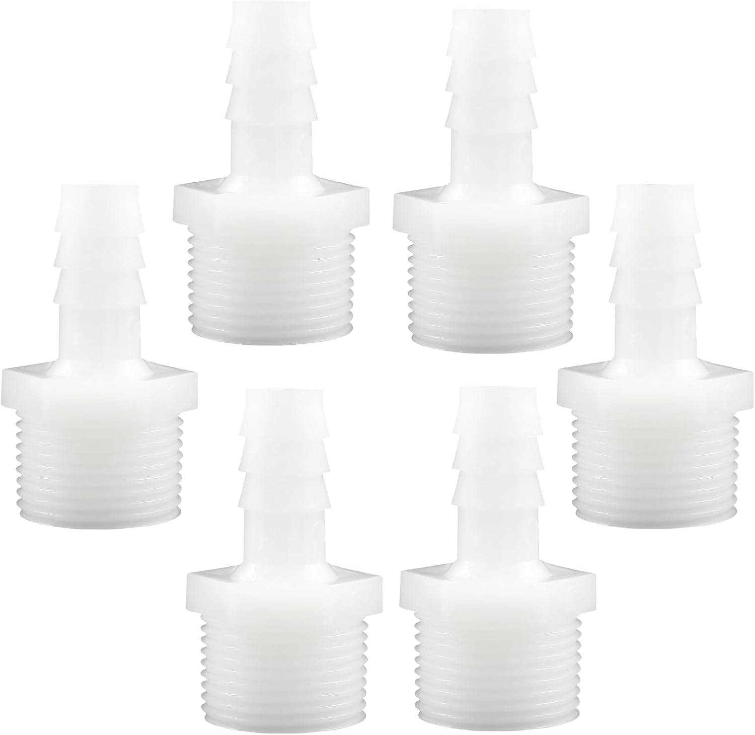 BokWin 6 Pcs Plastic Hose Barb Reducer Fitting,1/2" Barb x 3/4" Male ...