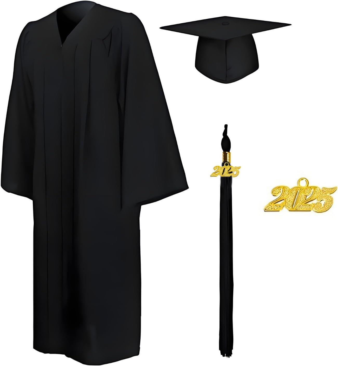 Amazon.com: Black Matte Graduation Cap and Gown with Tassel and 2025 ...