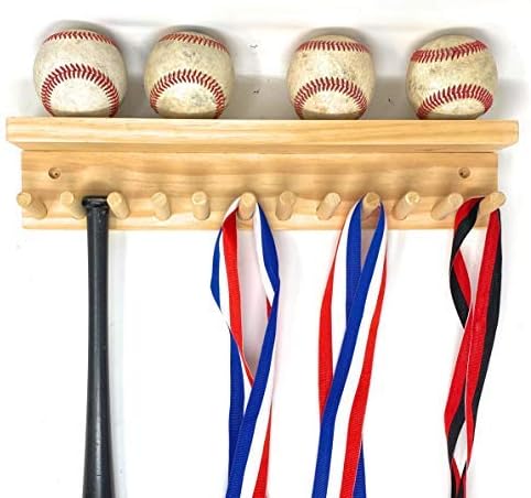 Amazon.com : Baseball Bat Rack and Ball Holder Display Natural Finish ...