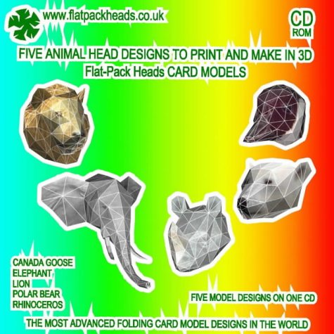Five Animal Head Designs to Print and Make in 3D: Flat-pack Heads Card ...