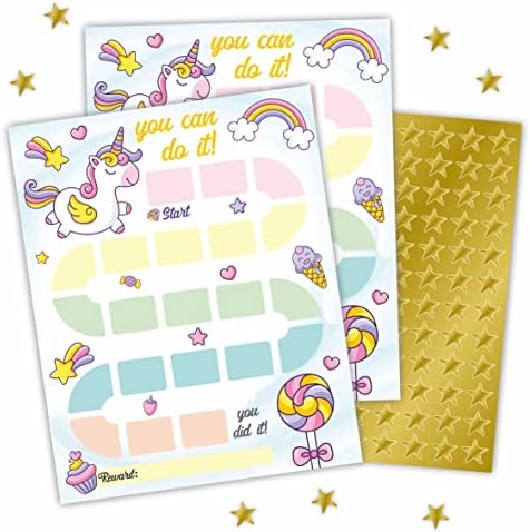 Amazon.com : Rainbow Unicorn Reward Chart with Golden Star Stickers ...