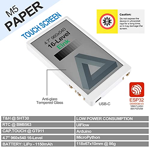 M5Stack M5Paper ESP32 with 540960 4.7 inch E-Ink GT911 Display - Want ...