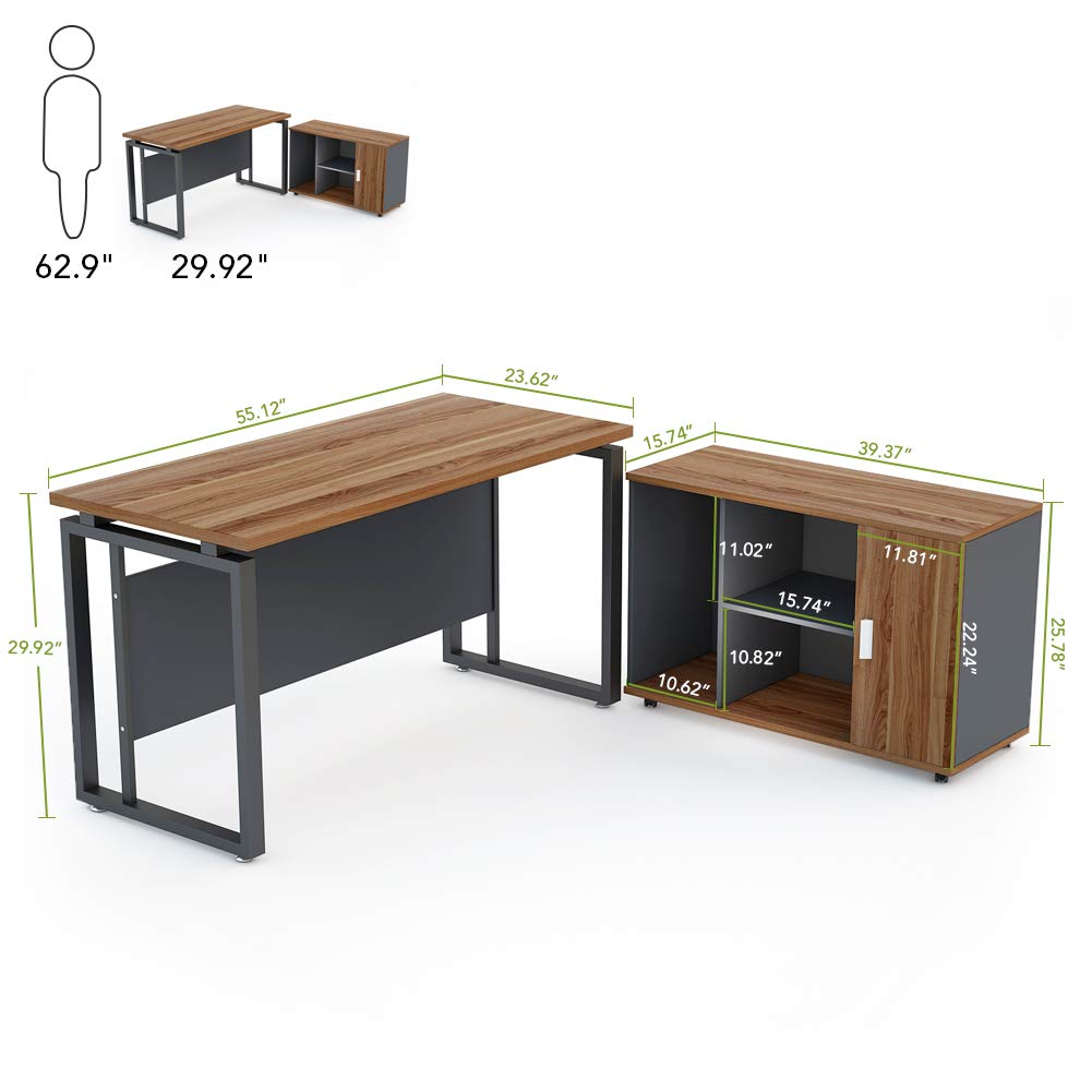 LITTLE TREE L-Shaped Computer Desk, 55" Executive Desk Business ...