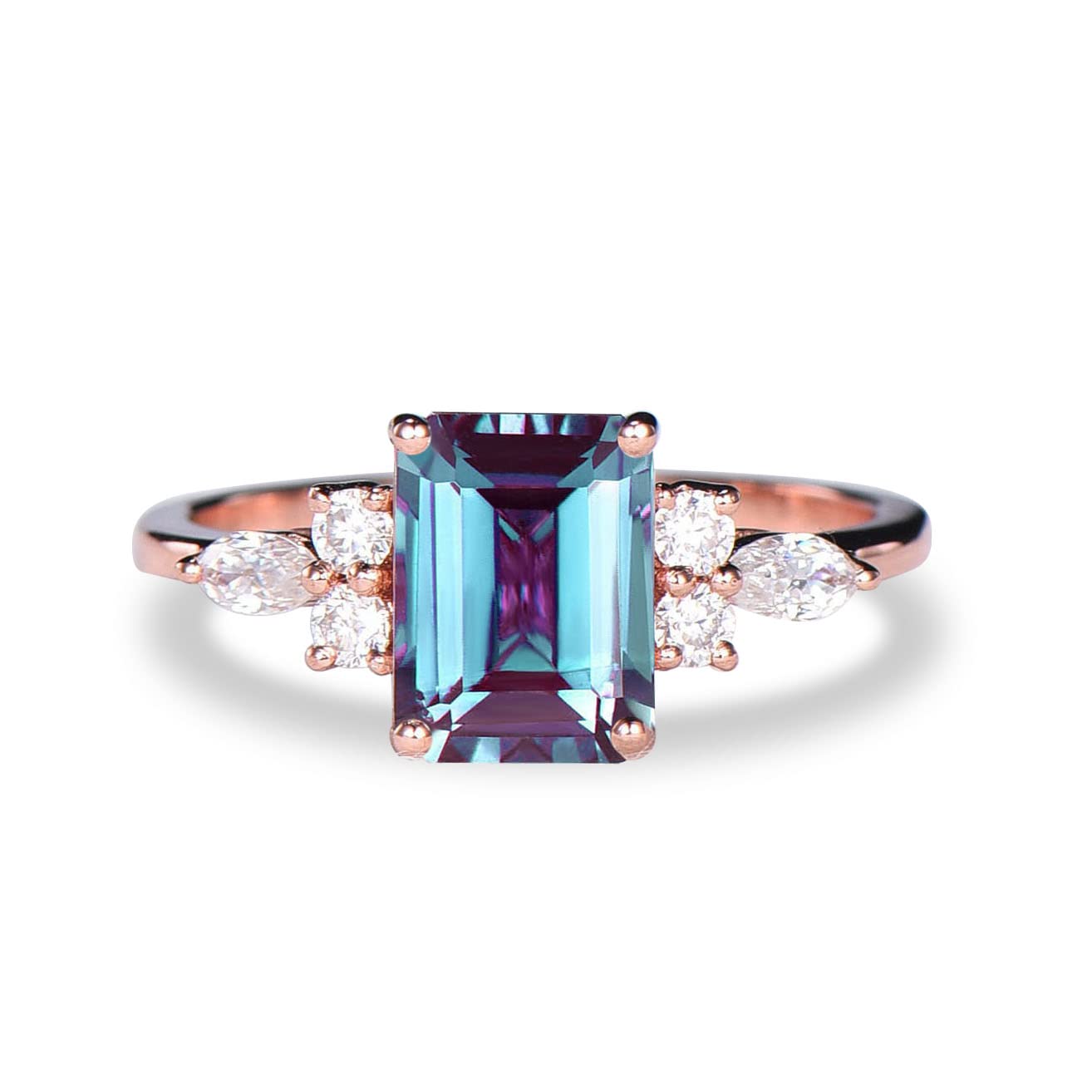 Amazon.com: 2ct Emerald Cut Color-Change Alexandrite Ring Cluster ...