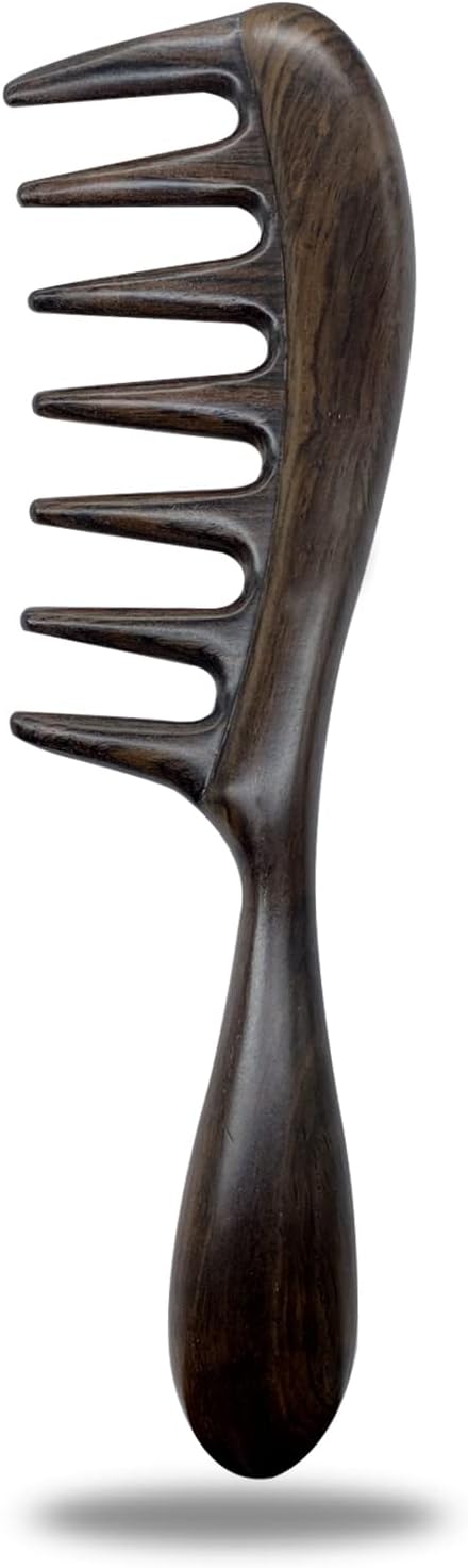 EQLEF Large Wide Tooth Comb - Natural Black Sandalwood Anti Static ...