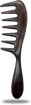 EQLEF Large Wide Tooth Comb - Natural Black Sandalwood Anti Static ...