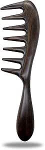 EQLEF Large Wide Tooth Comb - Natural Black Sandalwood Anti Static ...