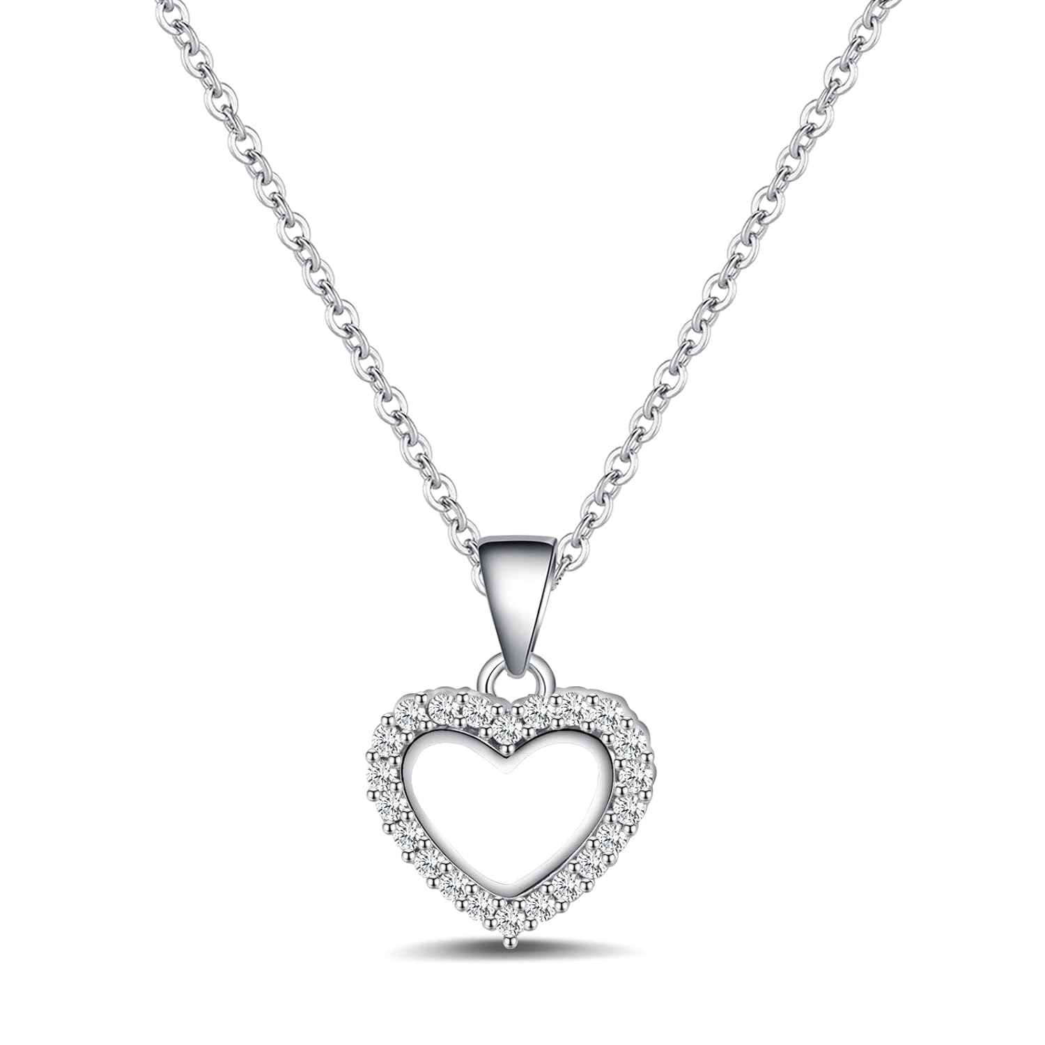 Silver Heart Necklace for Women Heart Pendant Necklace with Cubic ...