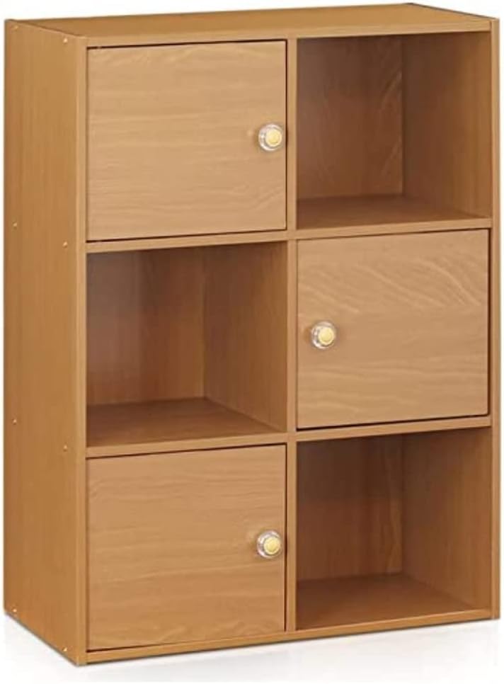 Amazon.com: Furinno Pasir 3-Tier Shelf with 3 Door/Round Handle, Light ...