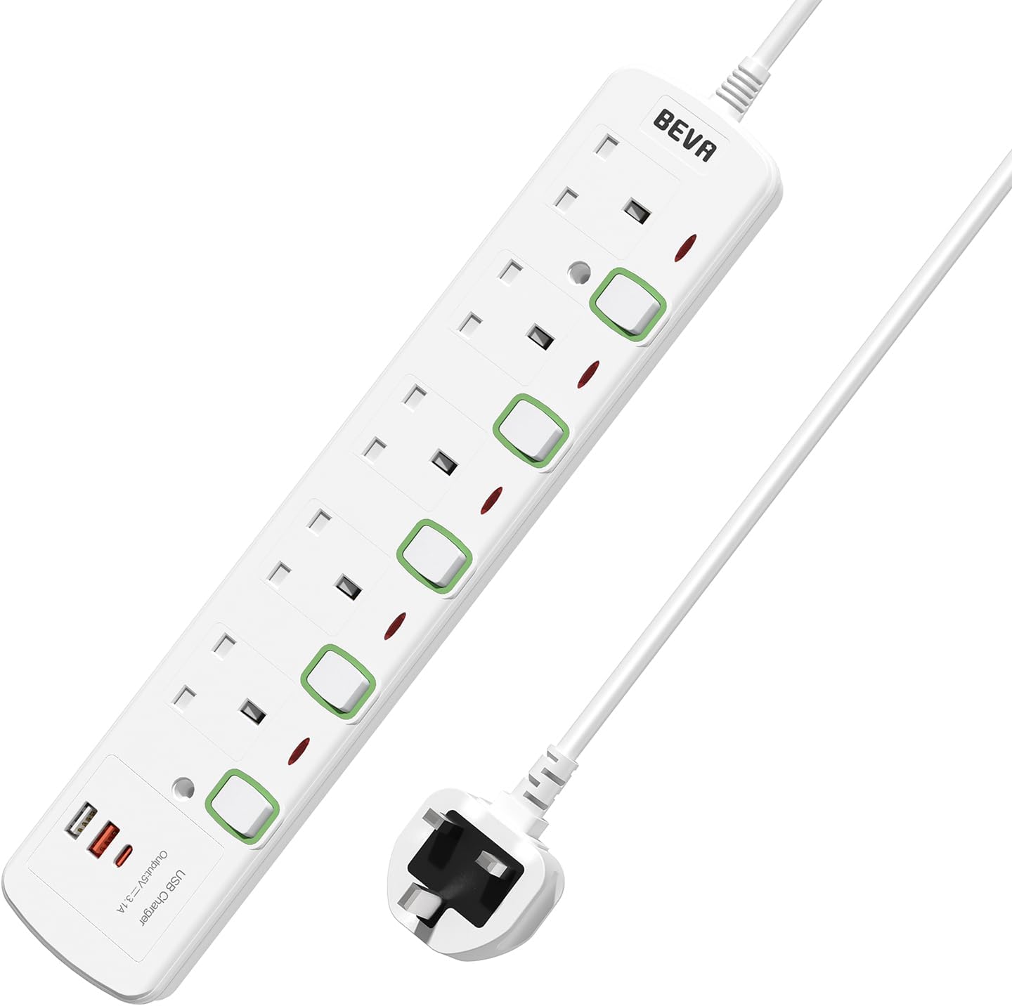 Extension Lead with USB Slots, BEVA 5 Way Multi Plug Extension With 2 ...