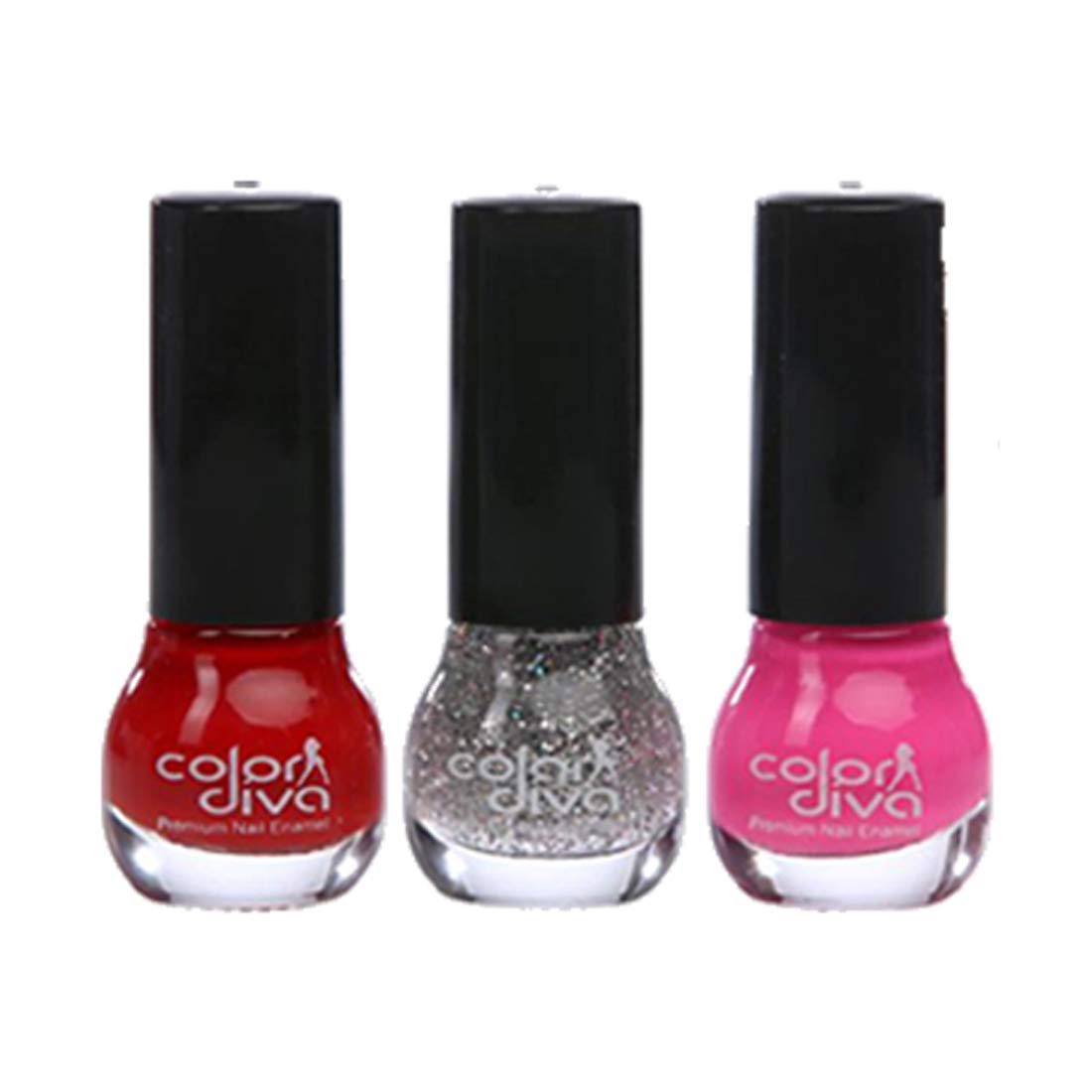Buy COLOR DIVA Nail Paint (Red,Silver Sparkle,Pink) Pack of 3 Online at ...