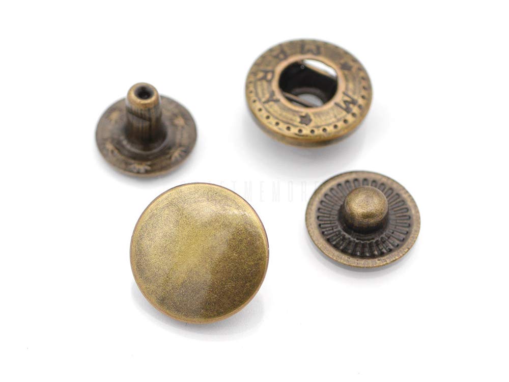CRAFTMEmore 50 Pack Multi-Size Antique Brass Snap Buttons S-Spring ...