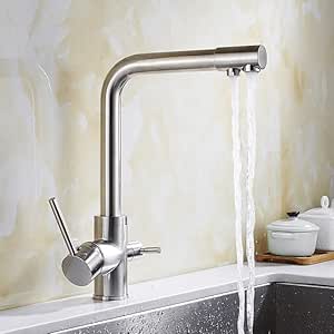 3-Way Kitchen Tap, 360° Swivelling Kitchen Tap, 1 Hole 3-in-1 Mixer Tap ...