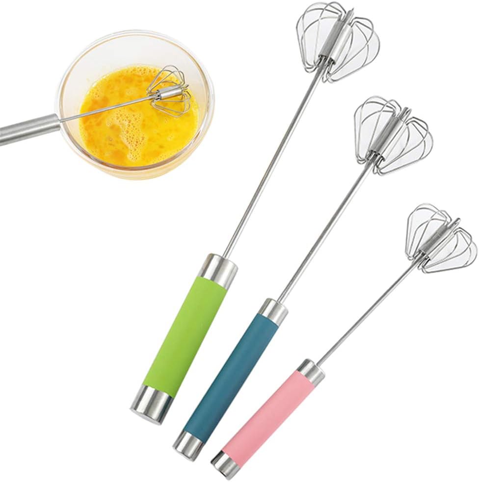 Stainless Whisks,3-Pack Semi-automatic Whisk,Hand Push Egg Beater Mixer ...