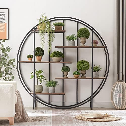 Amazon.com: Miscoos Rustic Brown Round 5-Tier Metal Plant Stand ...