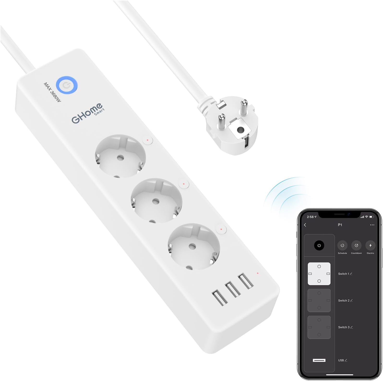 meross Multiprise Connectée (Type E), 16A Multiprise WiFi Compatible avec Apple HomeKit, Alexa ...