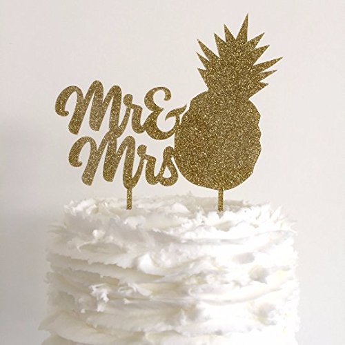 Amazon.com: Mr & Mrs Pineapple Gold Glitter Wedding Cake Topper - Laser ...